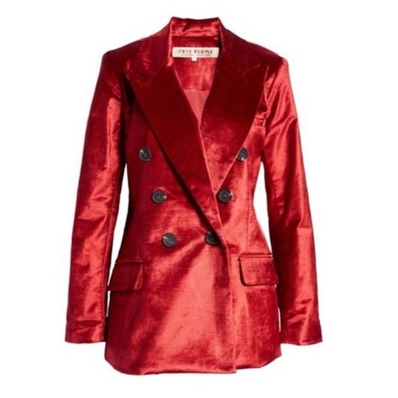 Free People | Jackets & Coats | Free People Red Ashby Velvet Blazer ...